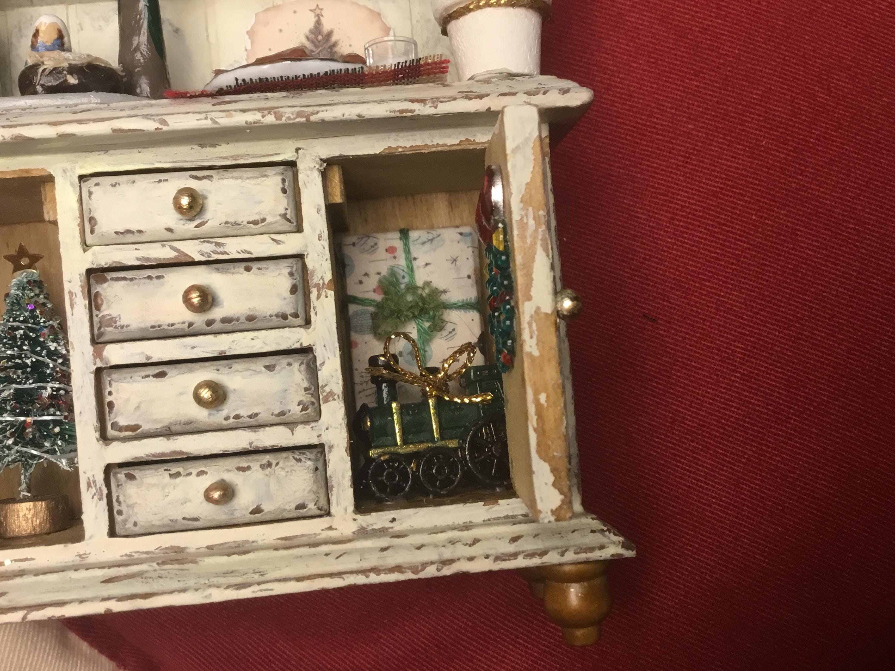 Miniature Dollhouse Christmas Hutch, Cupboard, Nativity, Snowglobe ...