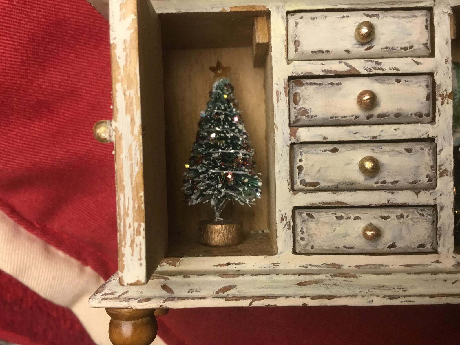 Miniature Dollhouse Christmas Hutch, Cupboard, Nativity, Snowglobe ...