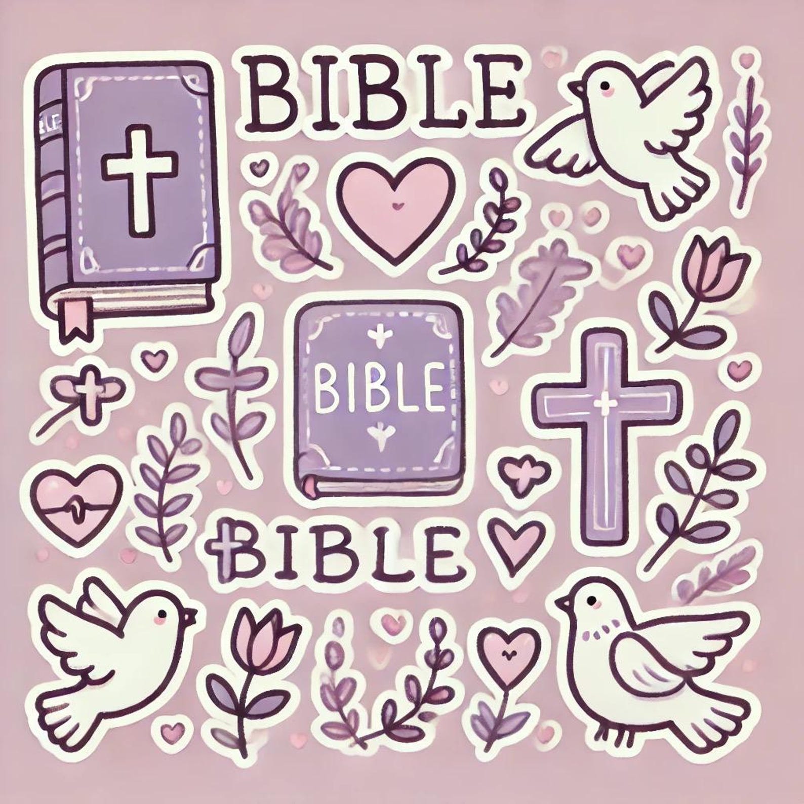 Bible Doodle Set Pastel Christian Stickers Faith Printable Cute Bible ...