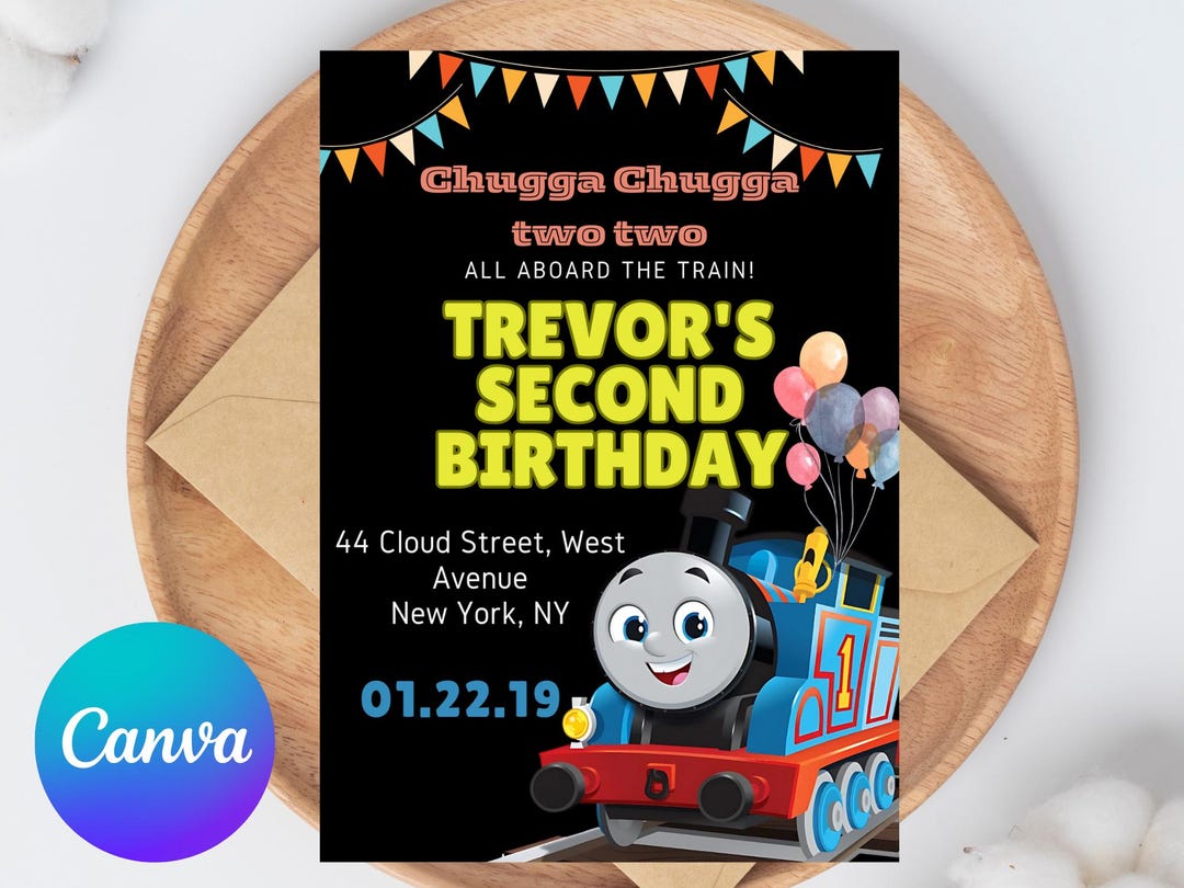 Editable Thomas the Tank Engine Birthday Invitation | Canva Digital ...