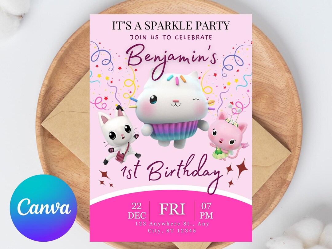 Gabbys Dollhouse Birthday Invitation | Editable Gabby's Kids Birthday ...