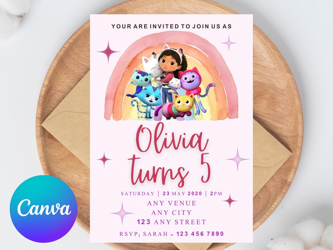 Gabbys Dollhouse Birthday Invitation | Editable Gabby's Kids Birthday ...