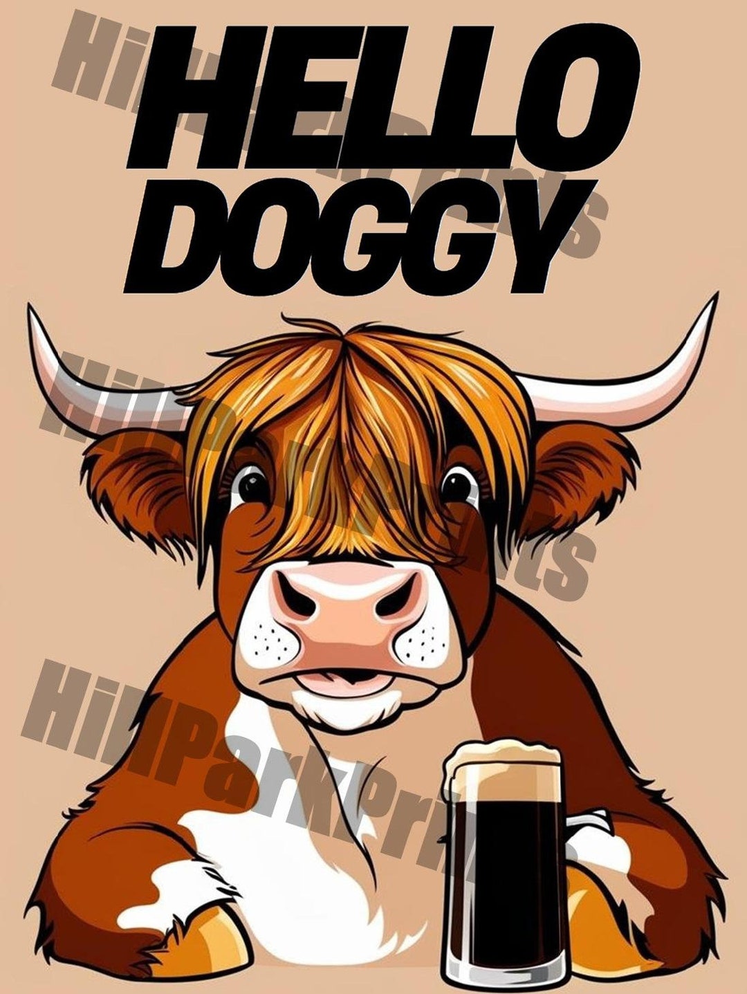 Highland Cow Drinking Stout Digital Download Wall Art Guinness Cattle ...