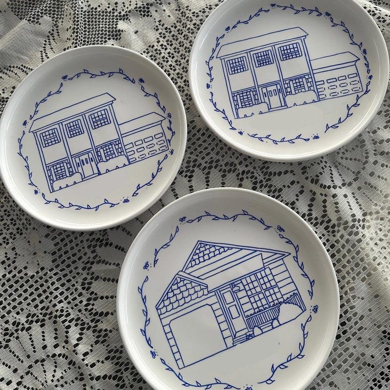 House Drawn on Plates - Etsy
