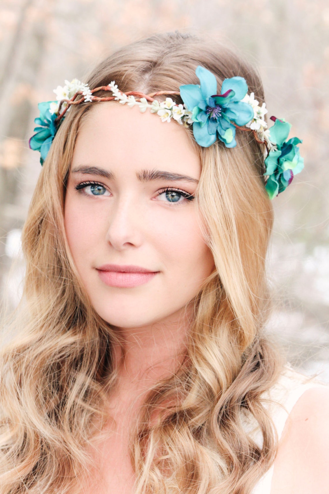 Delphinium Hair Crown, Woodland Flower, Bridal Hair Flower, Rustic ...