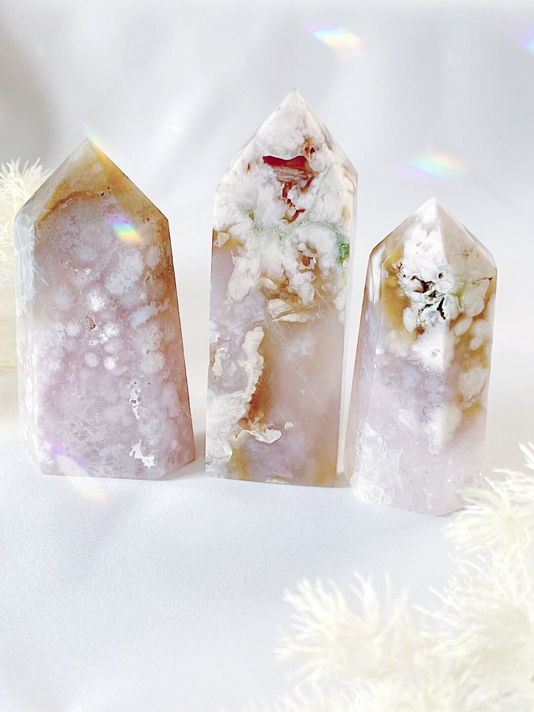 Amethyst With Pink Flower Agate Point Tower Pink Flower Agate Amethyst ...