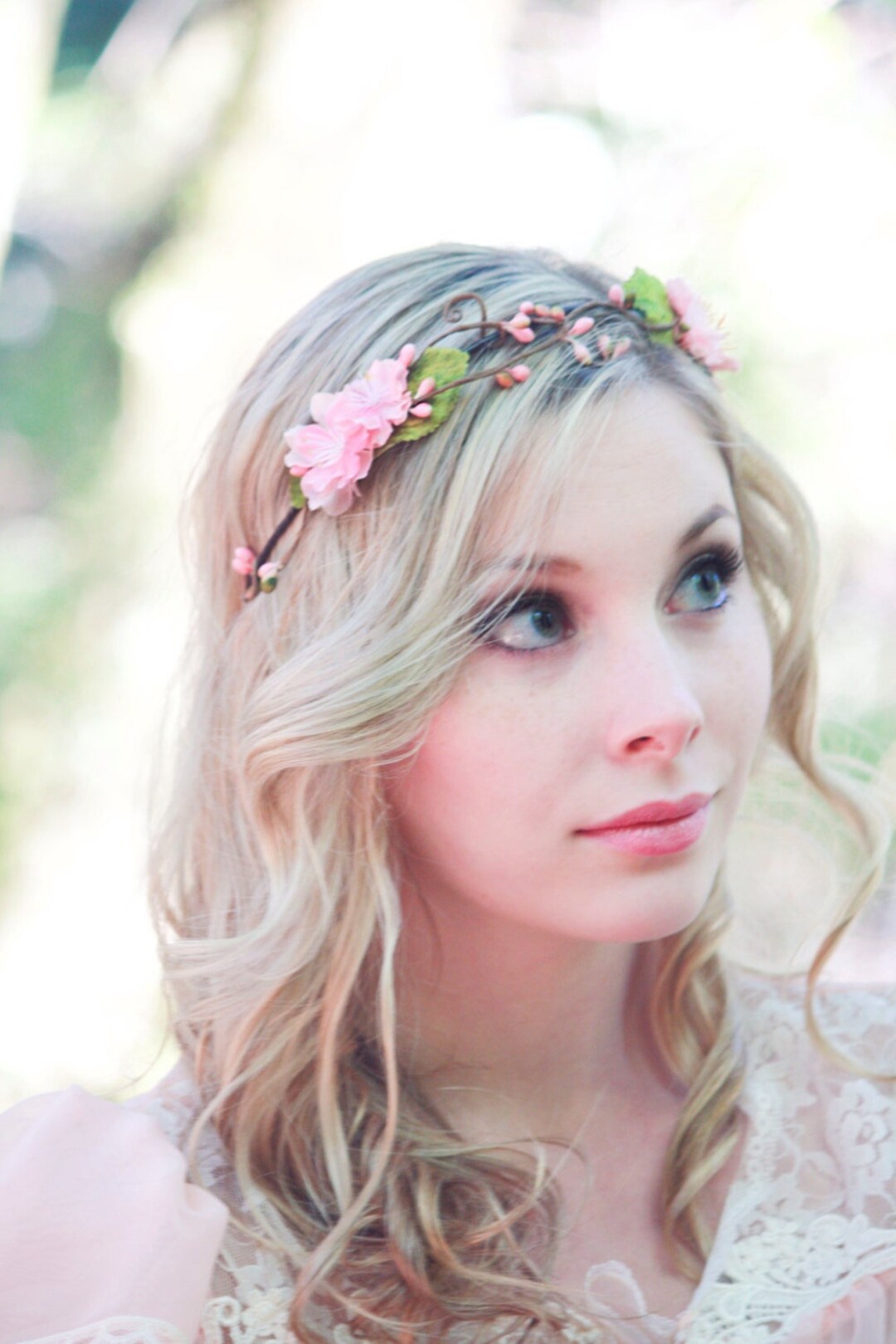 Bridal Hair Crown Flower Crown Floral Wreath Pink Cherry - Etsy