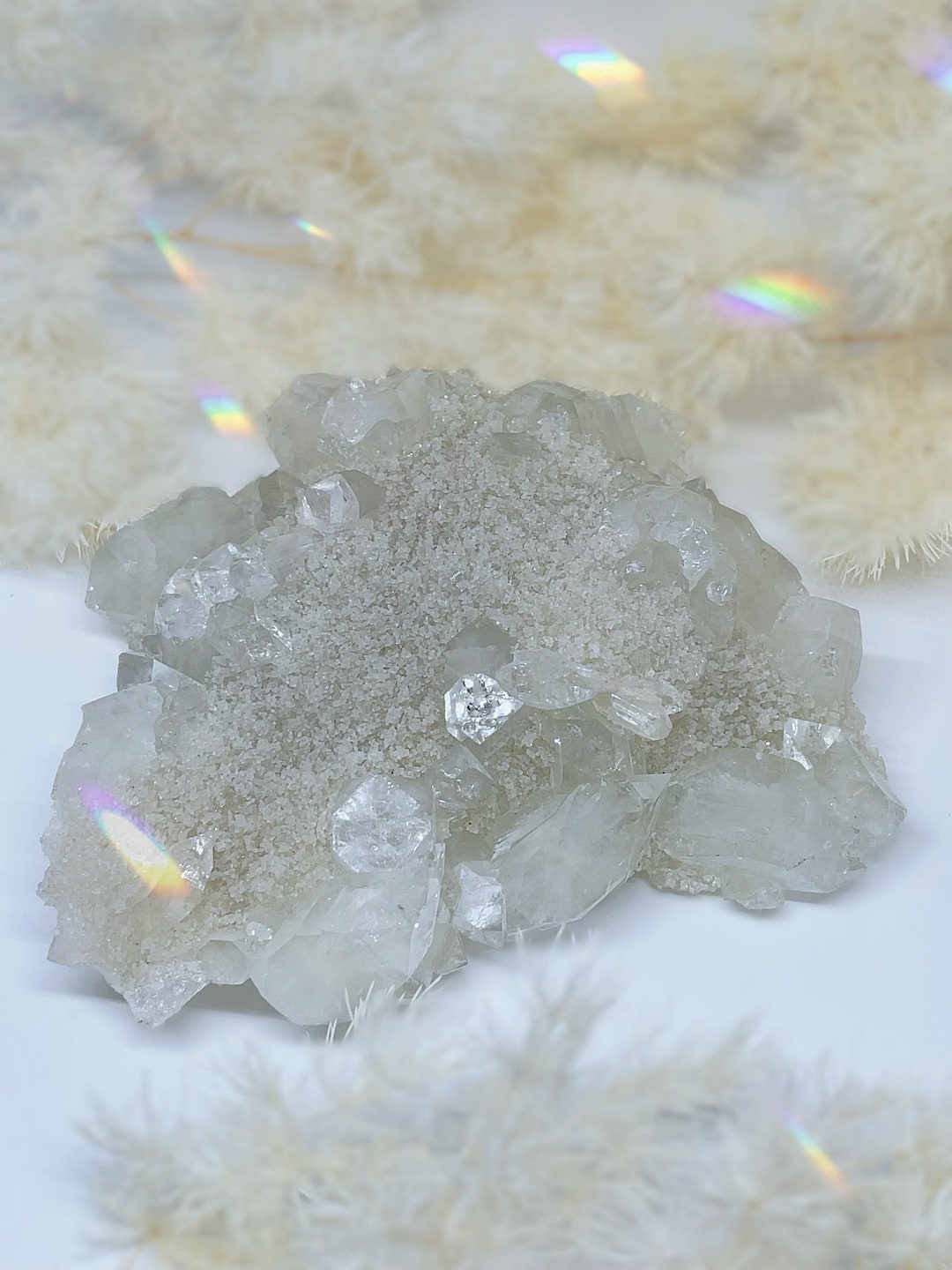 Icy Sparking Clear White Apophyllite With Calcite Druse Sprinkle ...