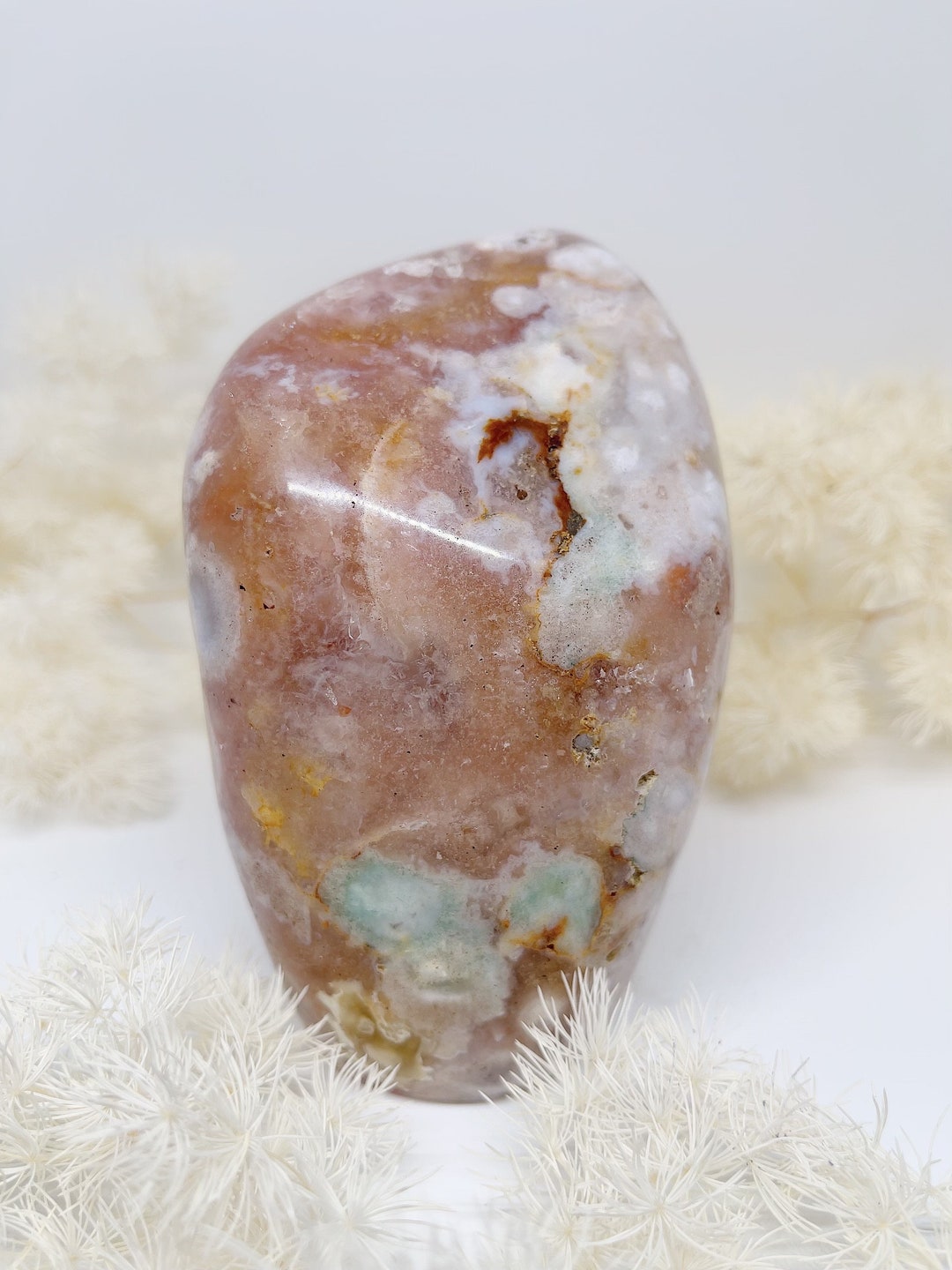 Large Polished Pink Flower Agate Freeform Self-standing Cherry Blossom ...