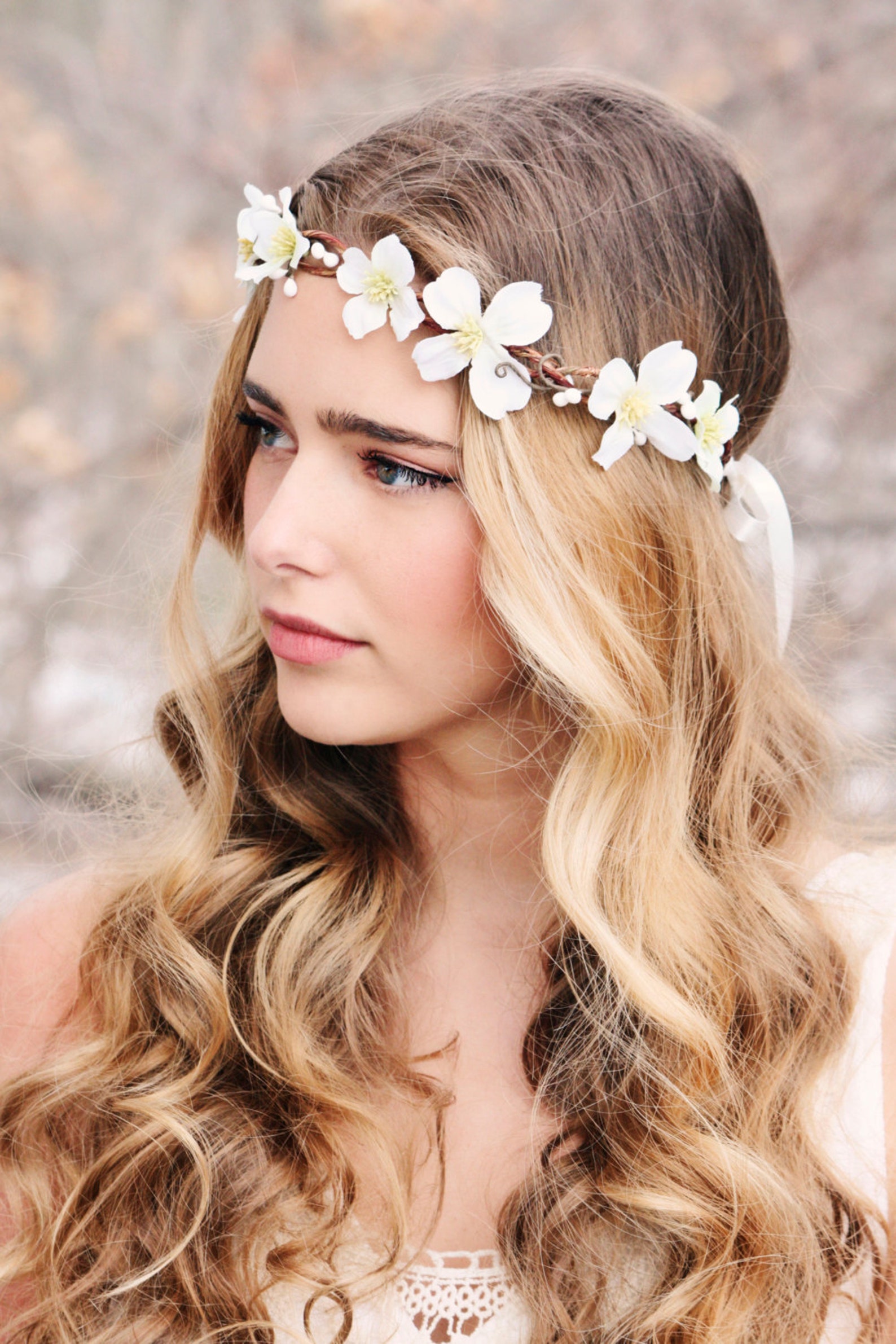 Bridal Flower Wreath Woodland Halo Wedding Flower Crown Bridal Head ...