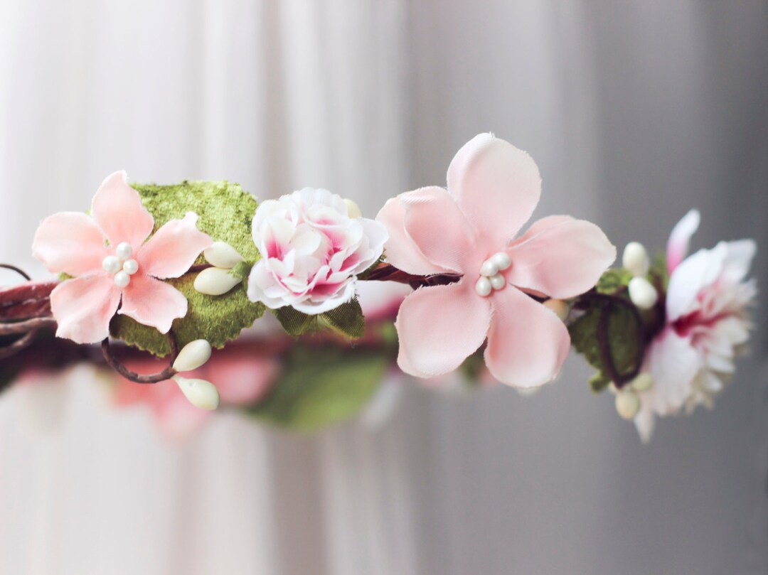 Summer Flower Crown, Peach Plume Mauve Floral Wreath, Flower Hair Crown ...