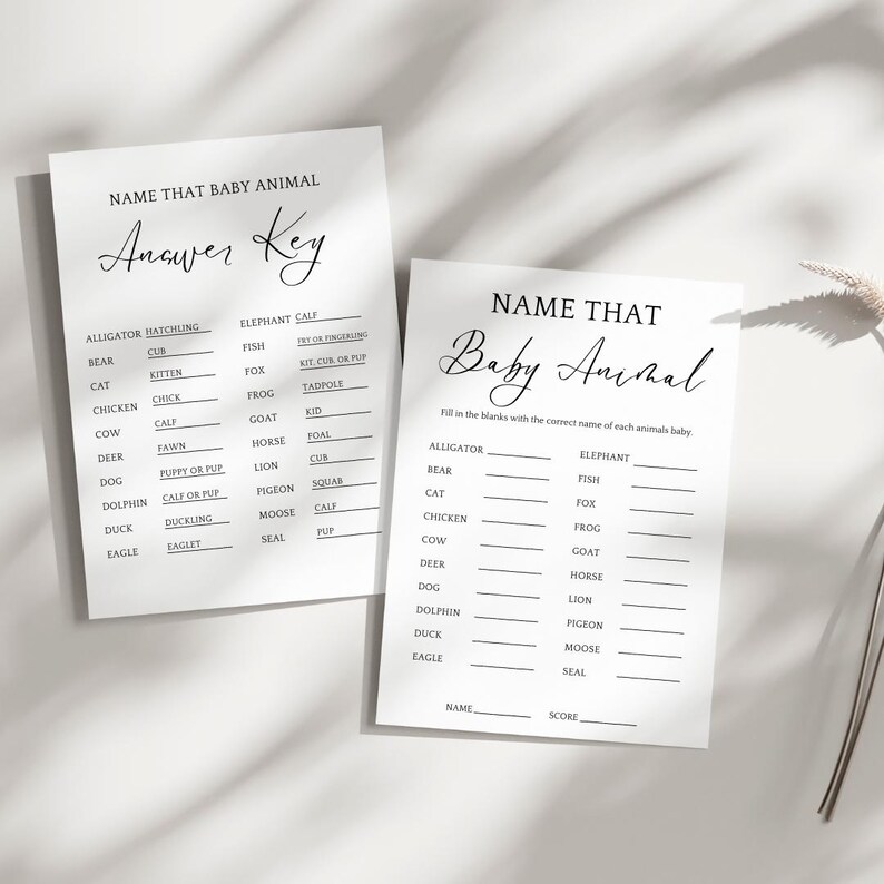 Name That Baby Animal Baby Shower Game, Minimalistic Baby Shower Game ...
