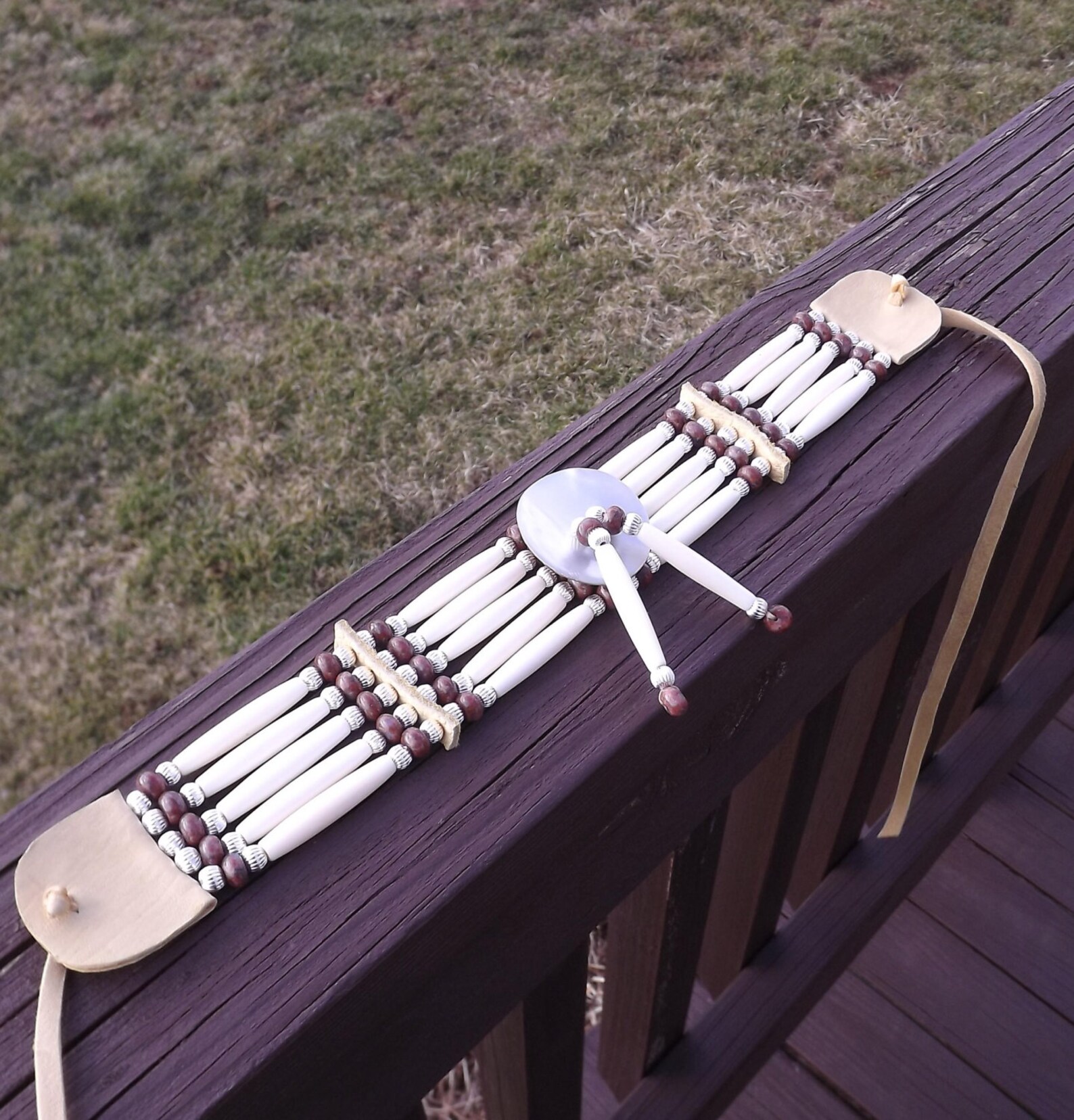 Bone Hairpipe Choker, Jasper, Black Lip Shell, Gorget, Native, Leather ...