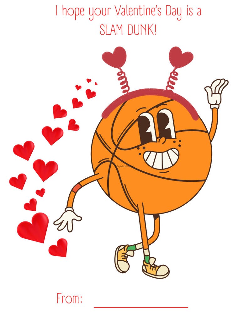 Sports Valentines Day Cards Basketball, Football, Soccer, Baseball - Etsy