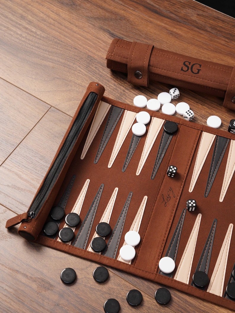 Personalized Leather Travel Backgammon Set | Custom Backgammon Board ...
