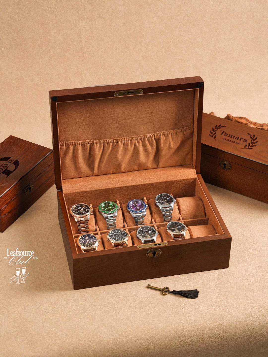 Personalized Wood Watch Box, Large Watch Box 10-slots Display for Men ...