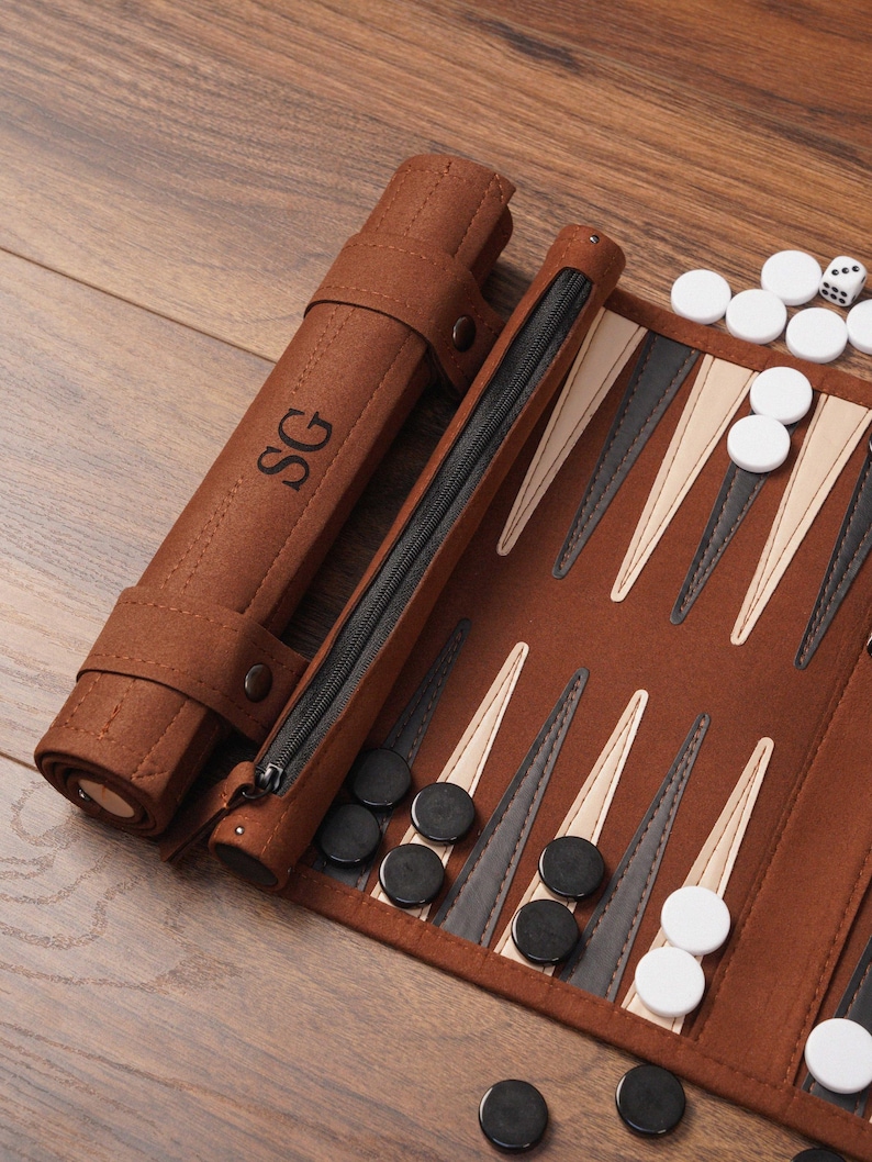 Personalized Leather Travel Backgammon Set | Custom Backgammon Board ...