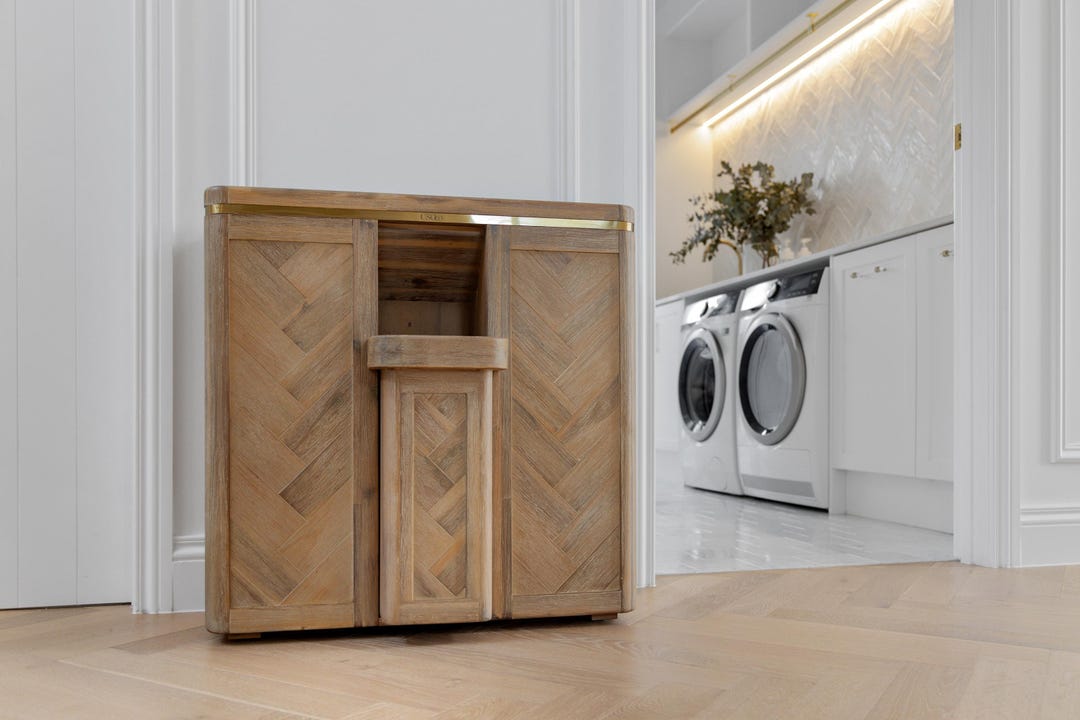 Double Laundry Hamper - Natural Timber Herringbone - Etsy