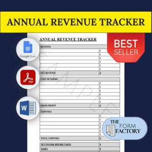 Annual Revenue Tracker PRINTABLE FILLABLE Form † Digital Template (pdf ...