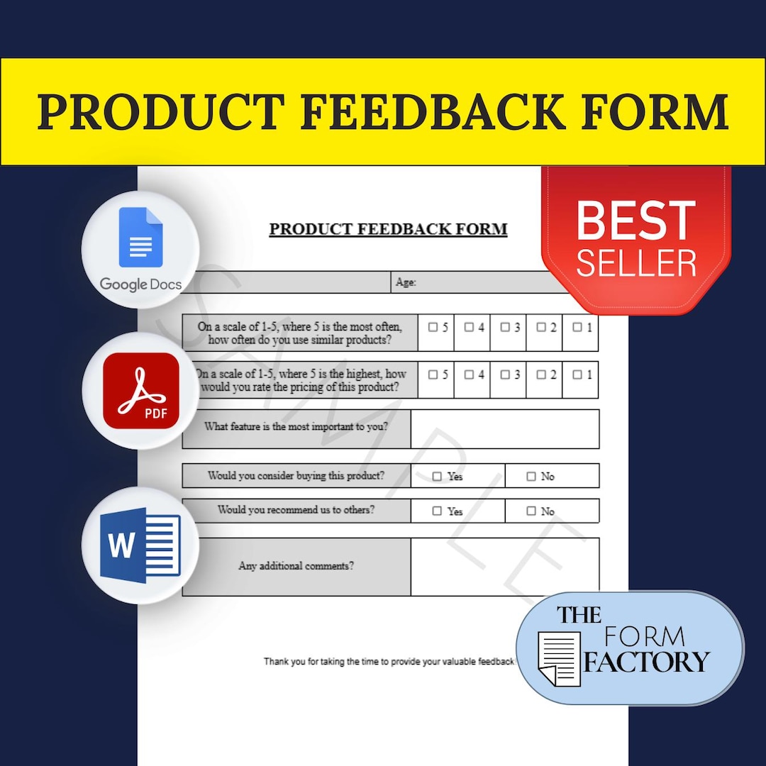 Product Feedback Form PRINTABLE FILLABLE Form † Digital Template (pdf ...