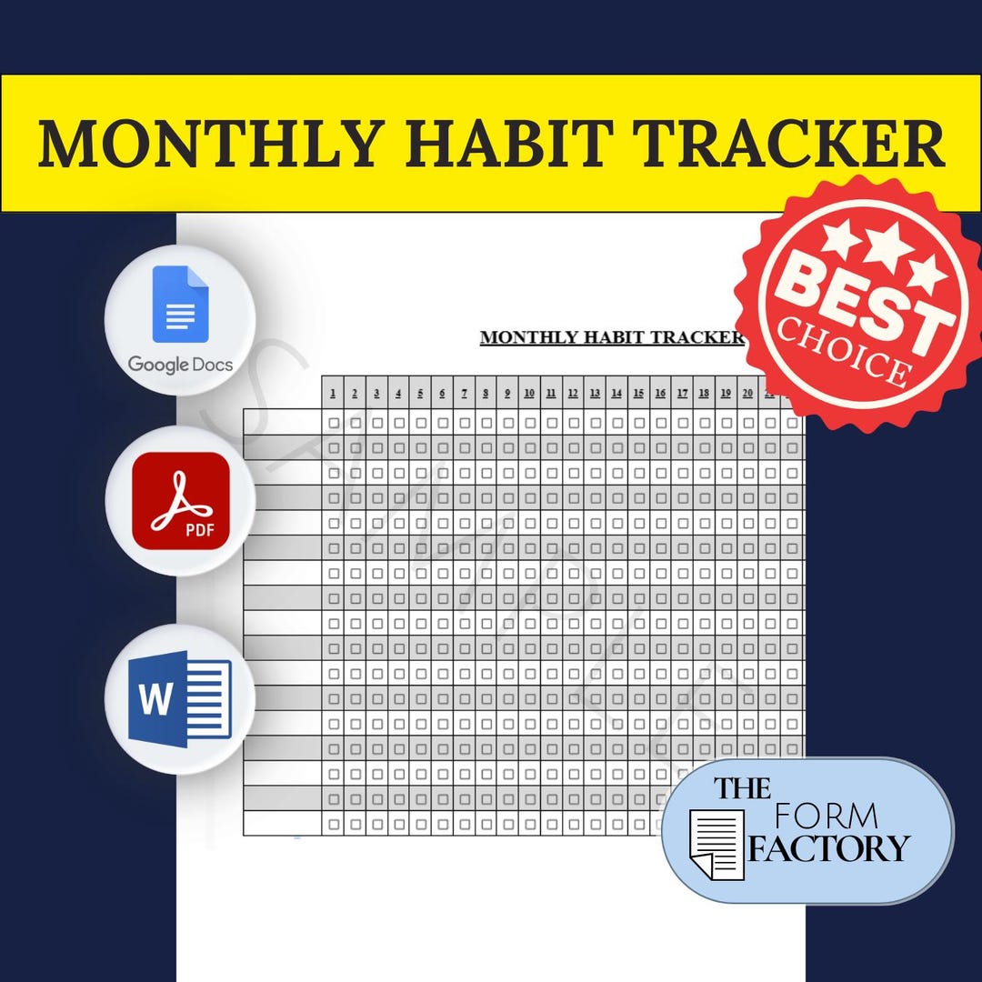 Monthly Habit Tracker PRINTABLE FILLABLE Form † Digital Template (pdf ...