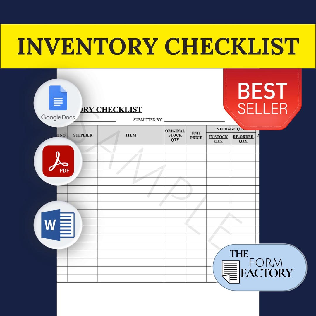 Inventory Checklist Form PRINTABLE FILLABLE Form † Digital Template ...
