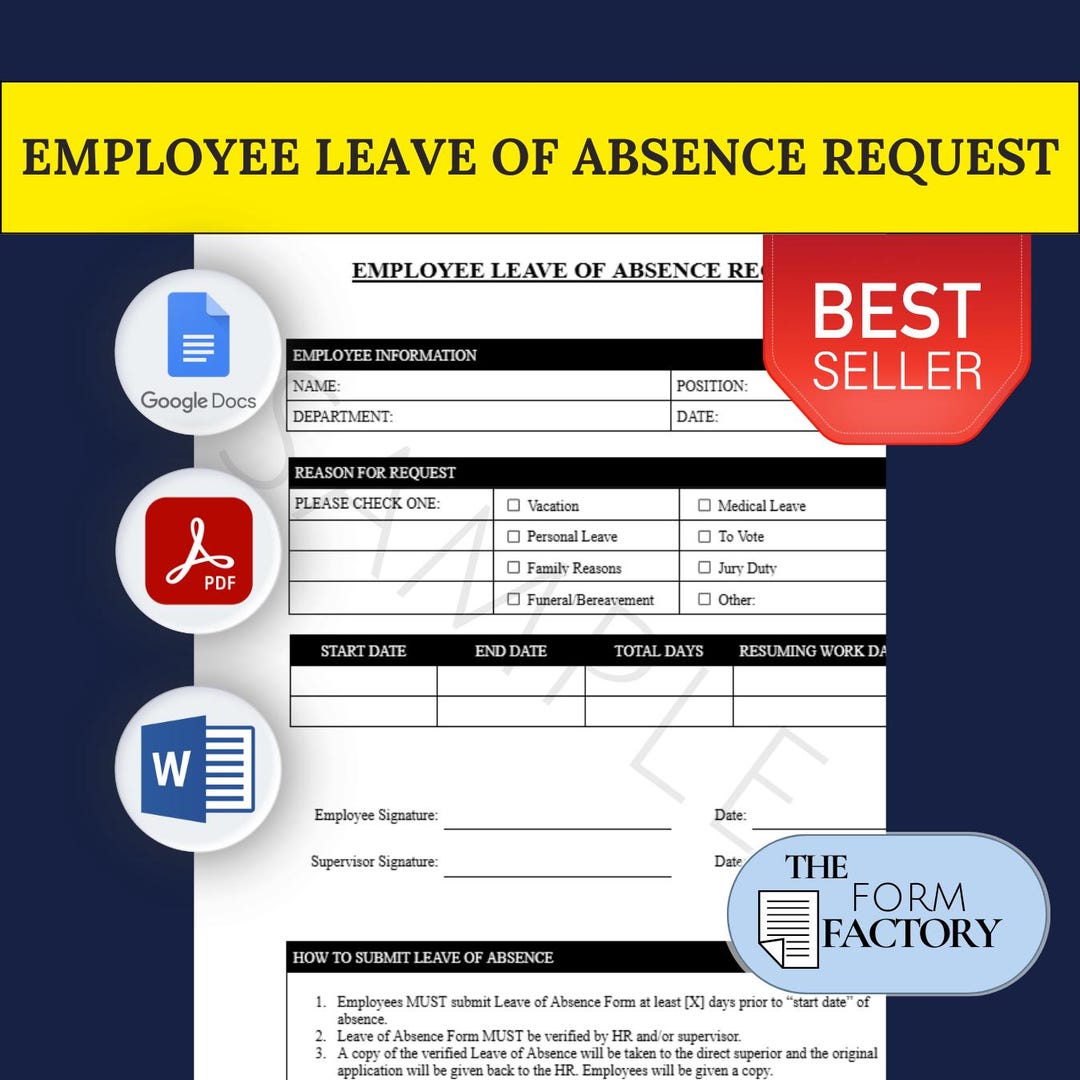 Employee Leave of Absence Form PRINTABLE FILLABLE Form † Digital ...