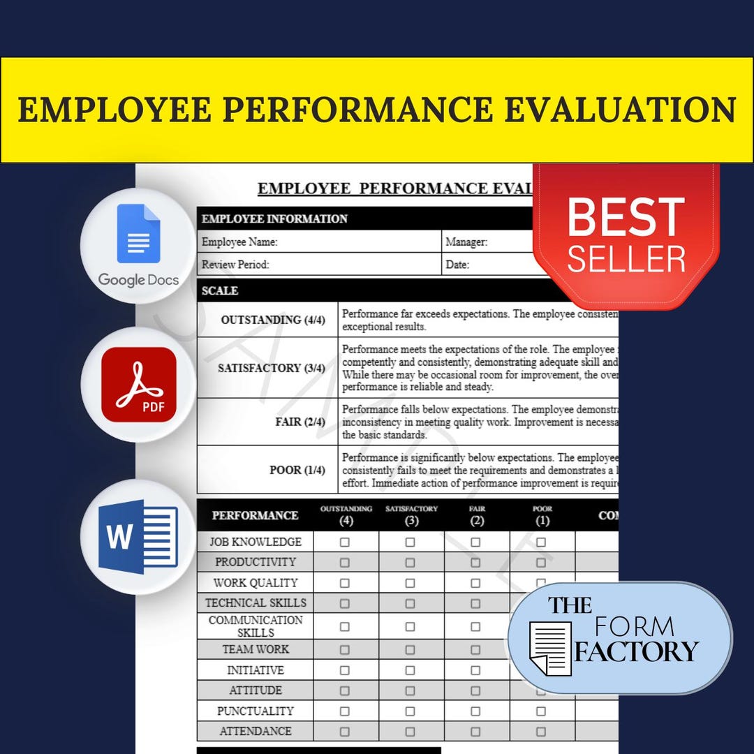 Employee Performance Evaluation PRINTABLE FILLABLE Form † Digital ...