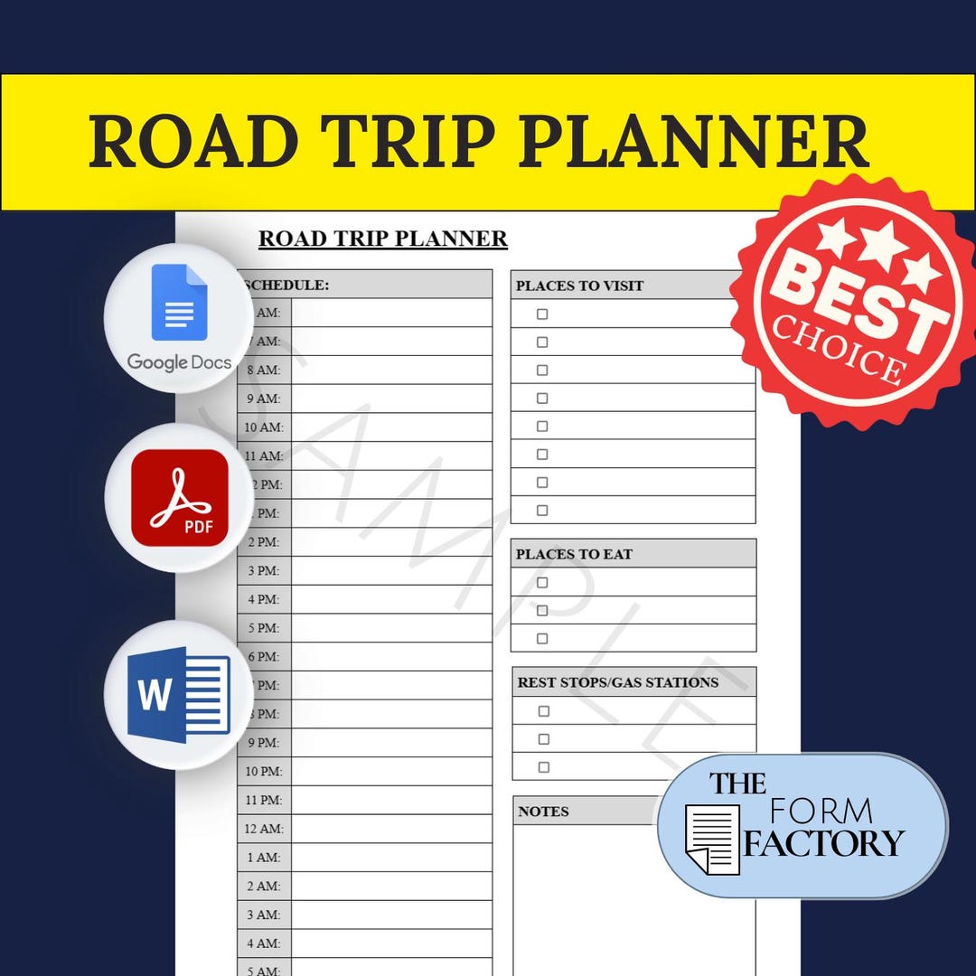 Road Trip Planner Template PRINTABLE FILLABLE Form † Digital Template ...