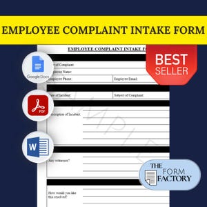 Employee Complaint Intake Form PRINTABLE FILLABLE Form † Digital Template (pdf/google Doc/word ...