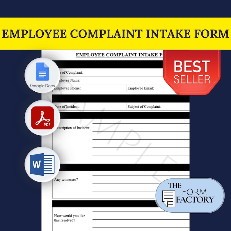 Employee Complaint Intake Form PRINTABLE FILLABLE Form † Digital ...