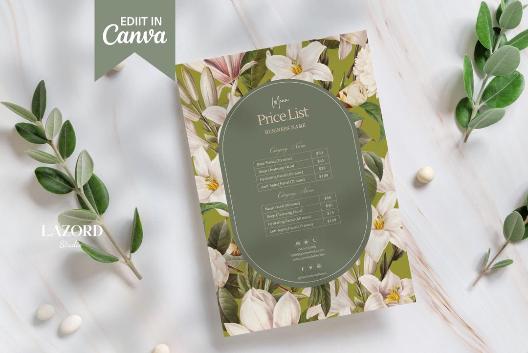 Flower Price List Template | Editable Price List | Vintage Template ...
