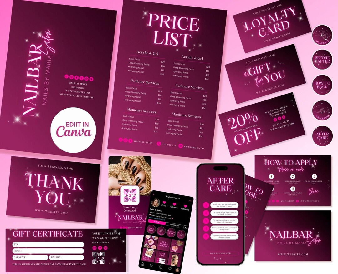 Luxury Press on Nail Business Bundle: Packaging & Instruction Templates ...
