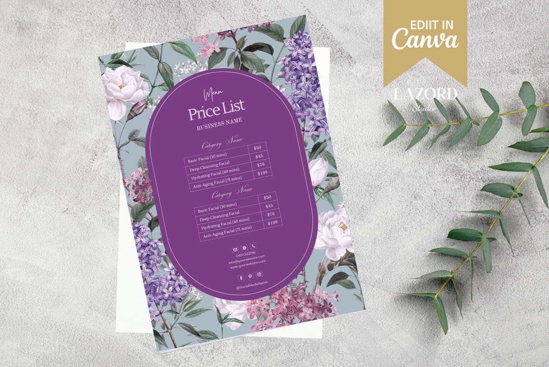 Flower Price List Canva Template | Editable Price List | Vintage ...