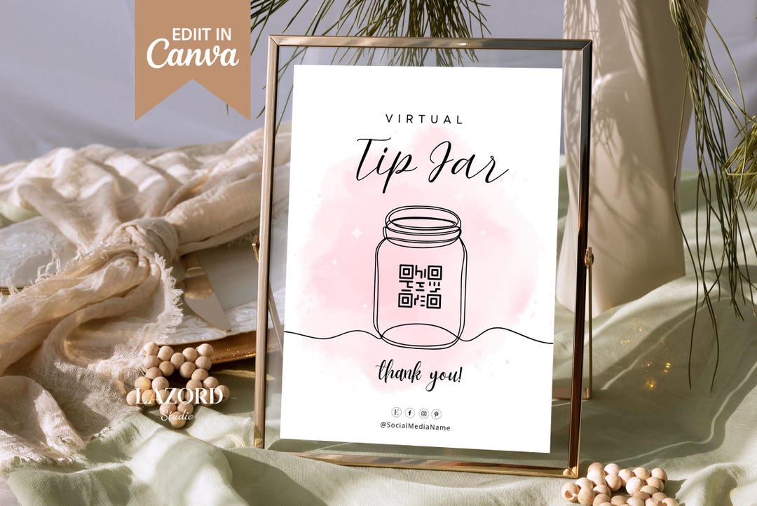 Printable Virtual Tip Jar Venmo Payment Sign, QR Code Sign Canva ...