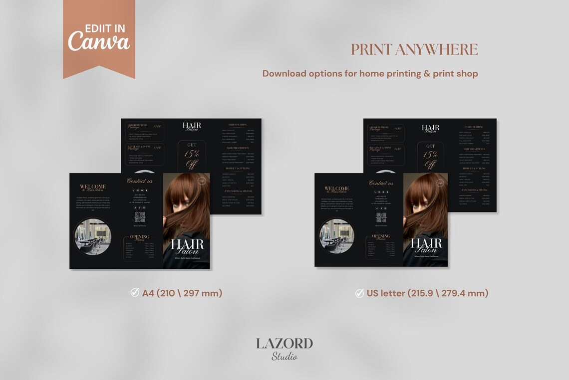 Hair Salon Trifold Brochure Template: Canva Editable (digital Download ...