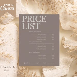 Salon Price List Template, Spa Service Menu (canva Editable, Digital ...