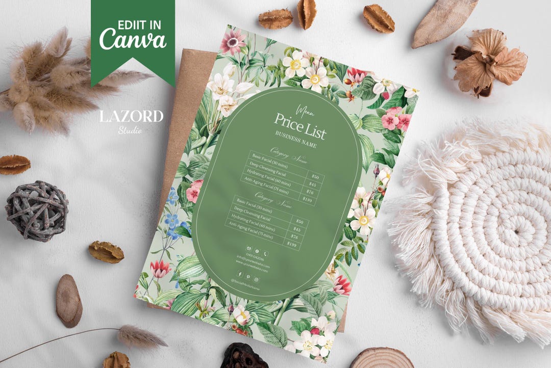 Flower Price List Canva Template | Editable Price List | Vintage ...