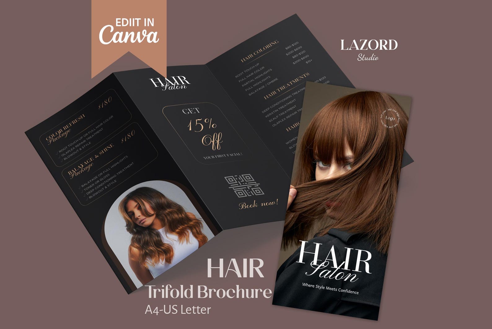 Hair Salon Trifold Brochure Template: Canva Editable (digital Download ...
