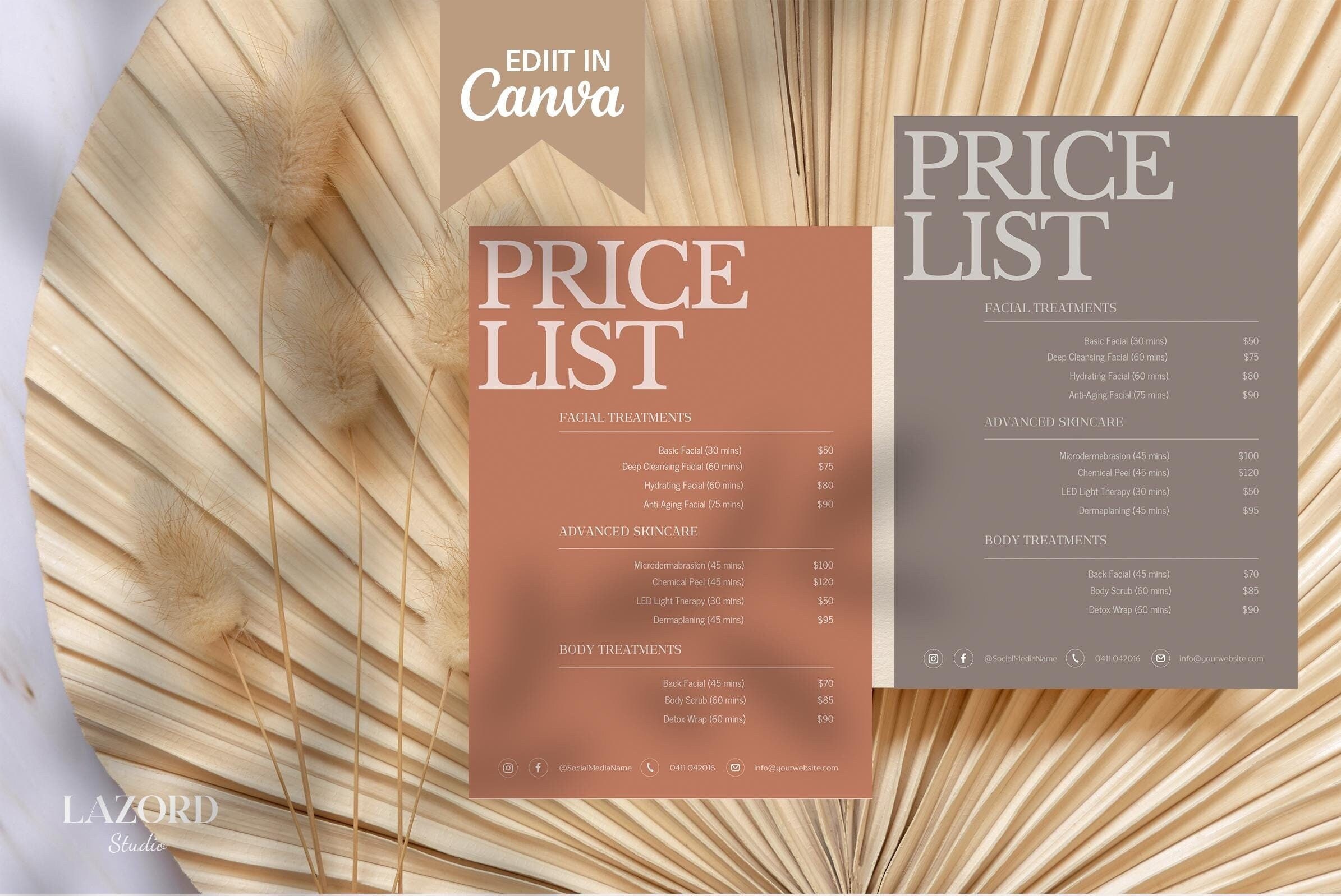 Salon Price List Template, Spa Service Menu (canva Editable, Digital ...