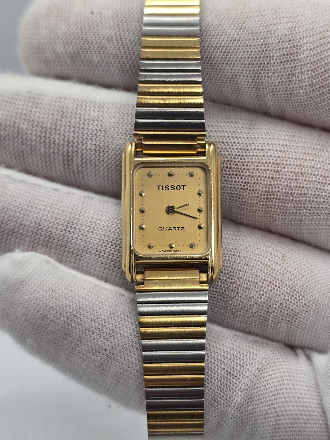 Vintage TISSOT Rectangle Tank Ladies Watch / Gold & Silver Two-tone ...