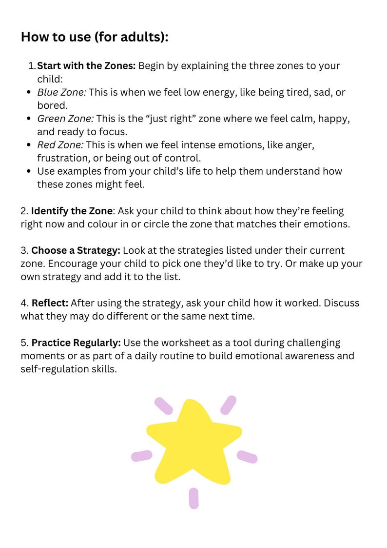 Helping Kids Thrive With the Zones of Regulation Worksheet - Etsy