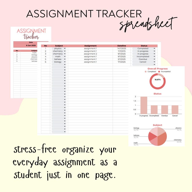 Assignment Tracker, School Spreadsheet, Google Sheets, Book Tracker ...