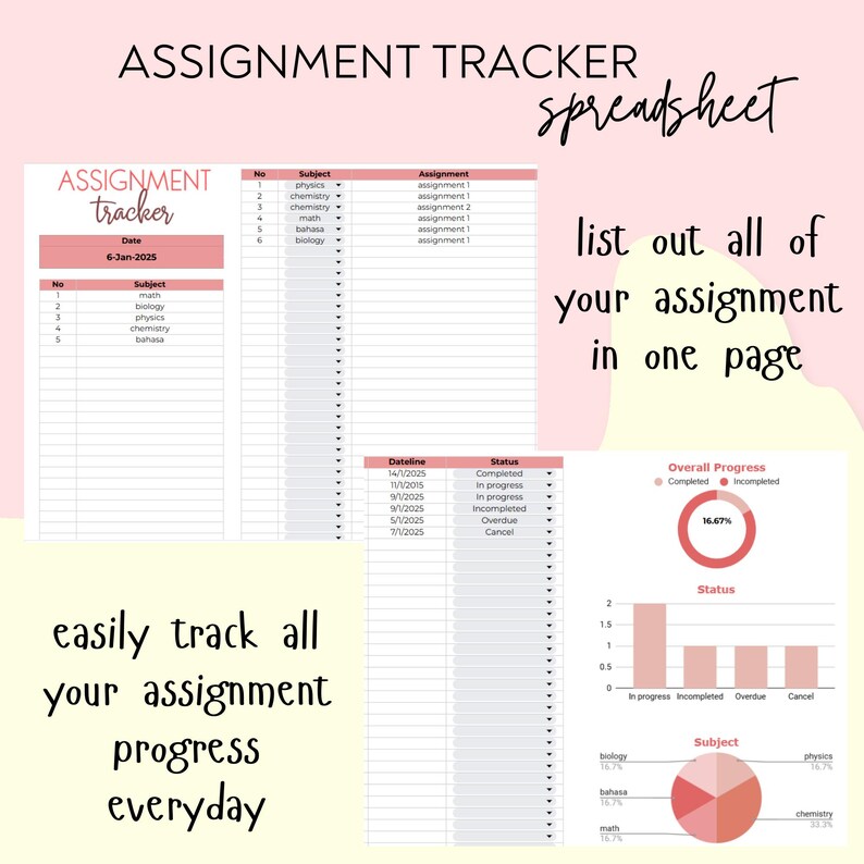 Assignment Tracker, School Spreadsheet, Google Sheets, Book Tracker ...