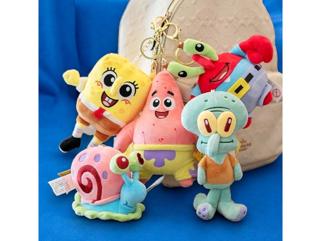 Spongebob Character Plush Keychain, Cute Squarepants Keyring, Gift for ...