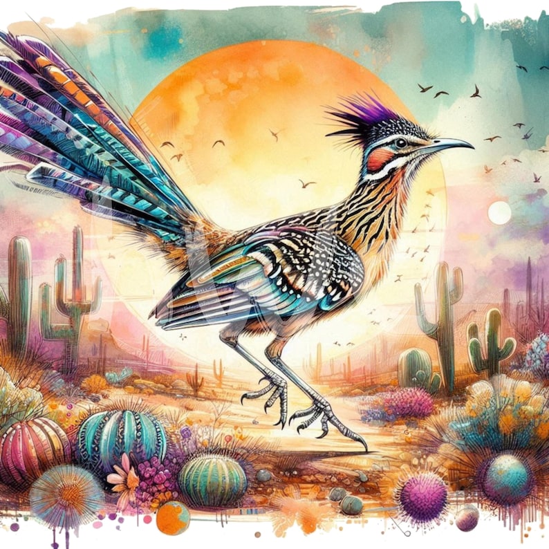 Watercolor Road Runner in a Desert Digital Download - Etsy