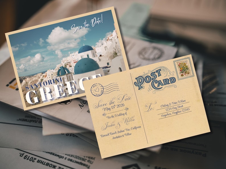 Vintage Travel Postcard Save the Date Template: Editable Digital ...