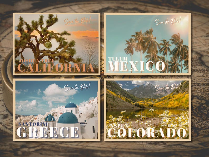 Vintage Travel Postcard Save the Date Template: Editable Digital ...