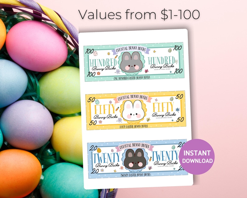 Easter Bunny Bucks Printable Play Money, Kids Reward Coupons, Egg Hunt ...