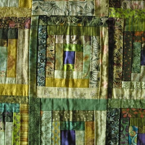 Lap Quilt Hand-stitched Isle of Man Pattern Log Cabin Wall Hanging Den ...